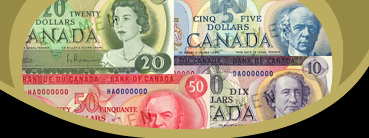 Scenes of Canadian Paper Money from 1969-1979